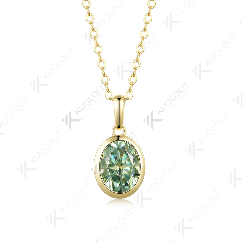 Kuololit 2CT Cyan Moissanite Necklace for Women Men Solid 585 14K 10K